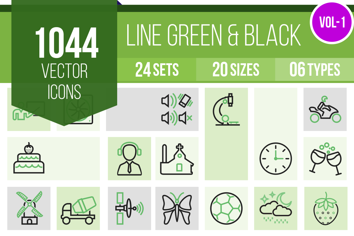 1000+ Line Green & Black Icons (V1), an Outline Icon by IconBunny