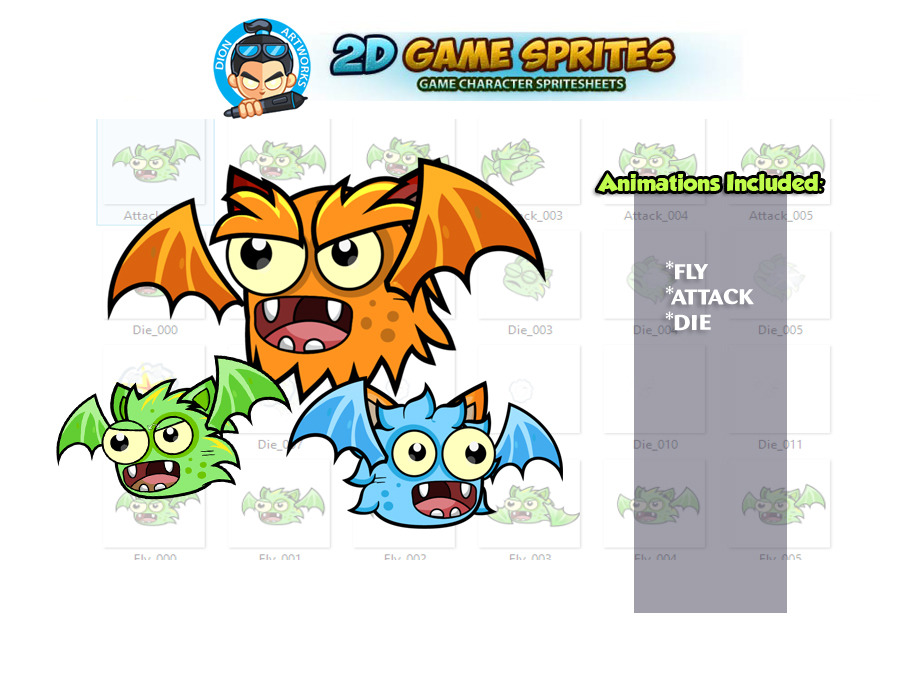 Flying Monsters Game Sprites, an Illustration by DionArtworks