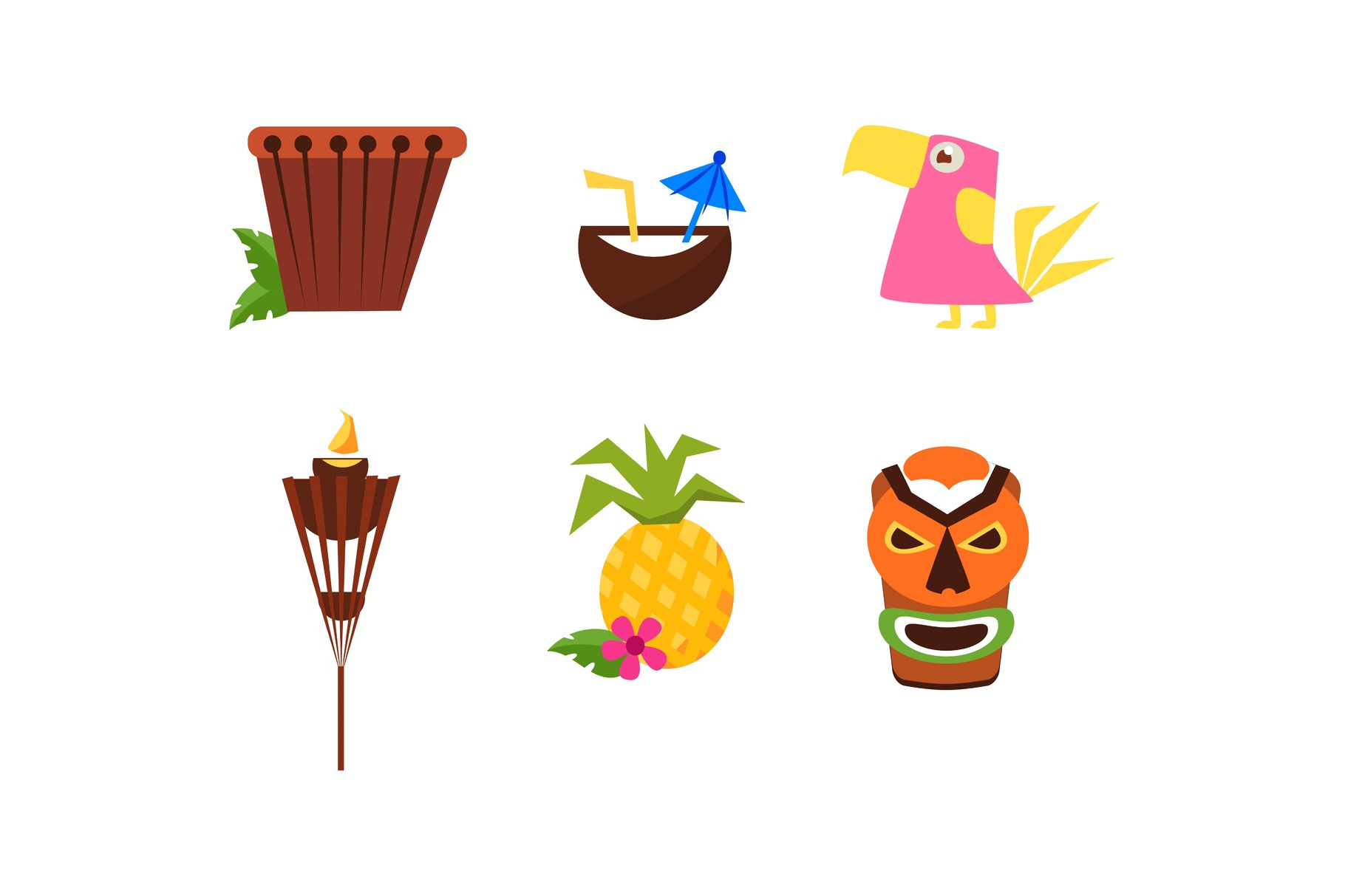Symbols of Hawaiian culture set, an Object Graphic by TopVectors