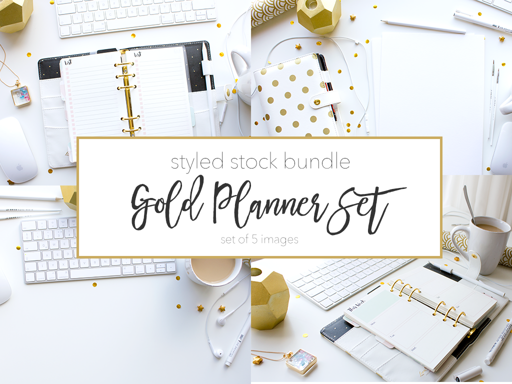 Gold & White Planner Stock Set, a Graphic by Marble's Mockup Market