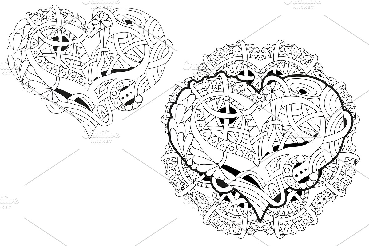 Hearts zentangle for coloring pages, a Decorative Illustration by ...
