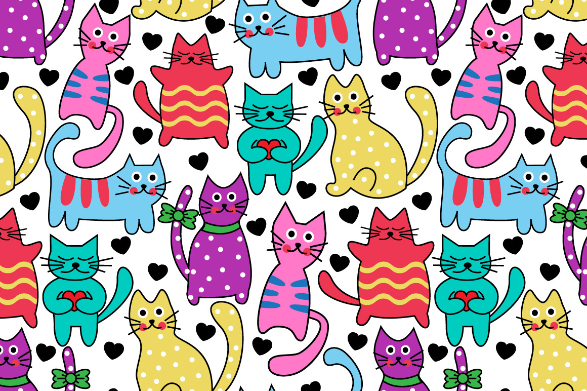 Cartoon seamless colorful cats, a Pattern Graphic by Happy Art