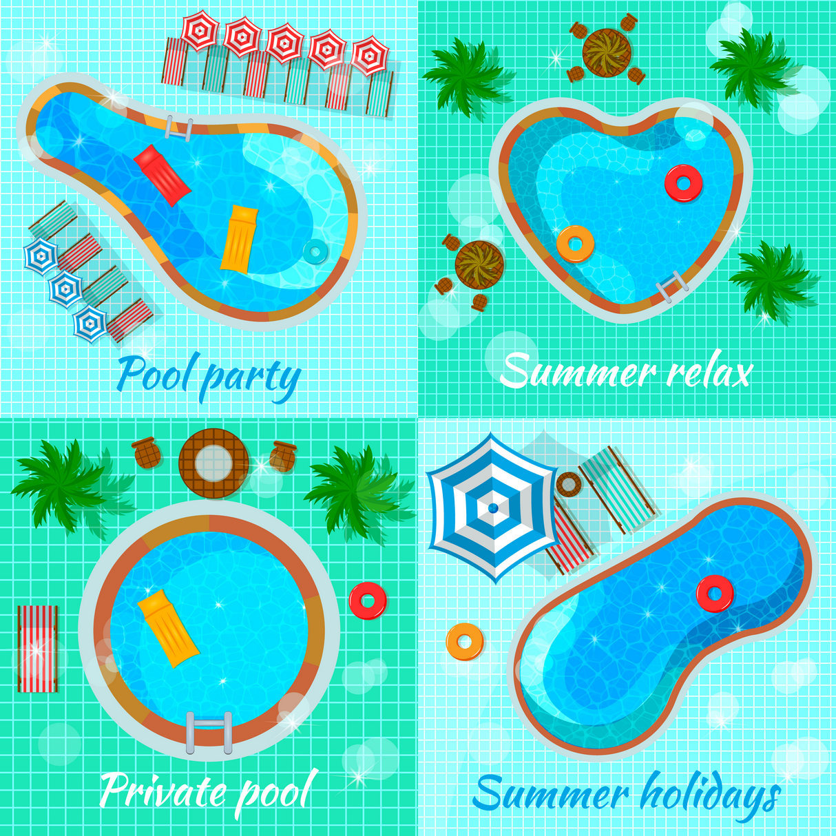 Swimming pools top view set | Icons ~ Creative Market
