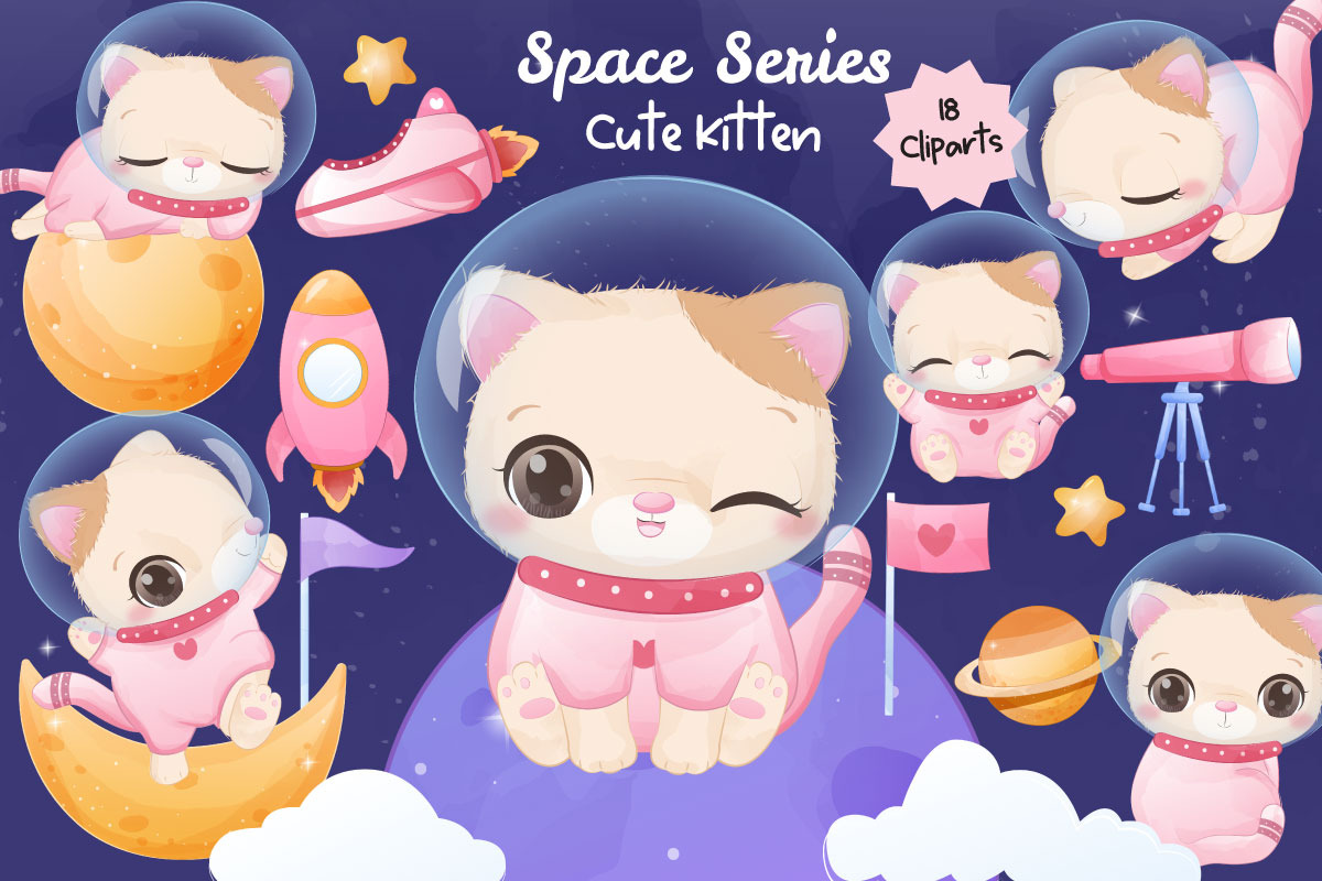 Space Series Cute Kitten Clipart