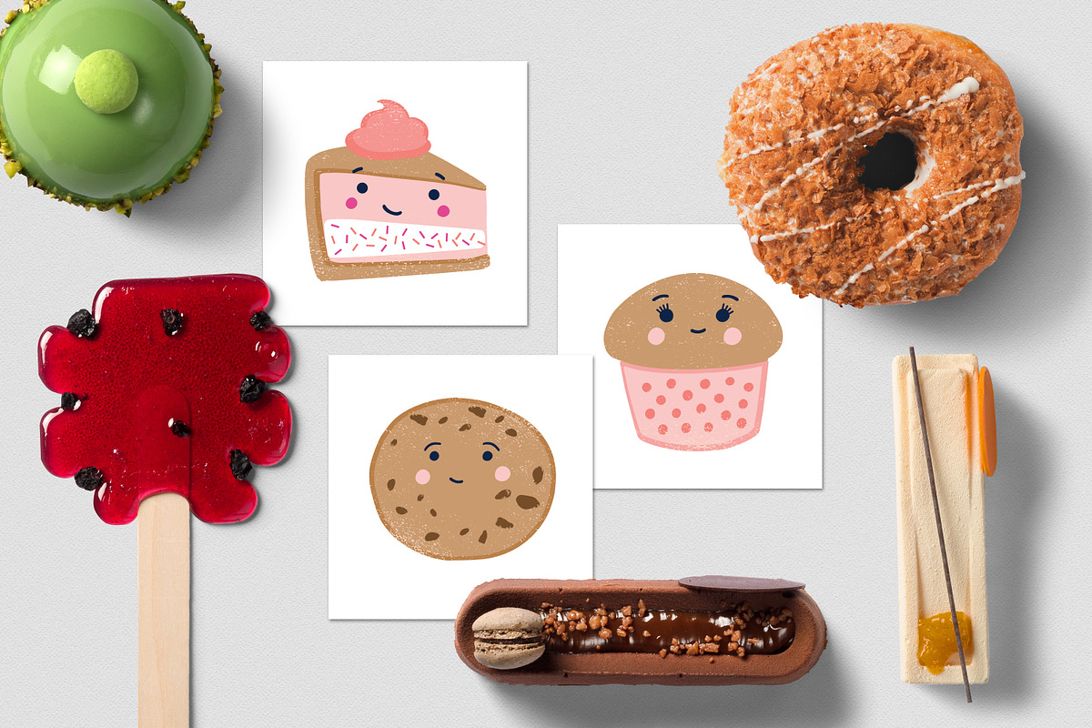 Cute sweets set and seamless, a Decorative Illustration by Good Studio