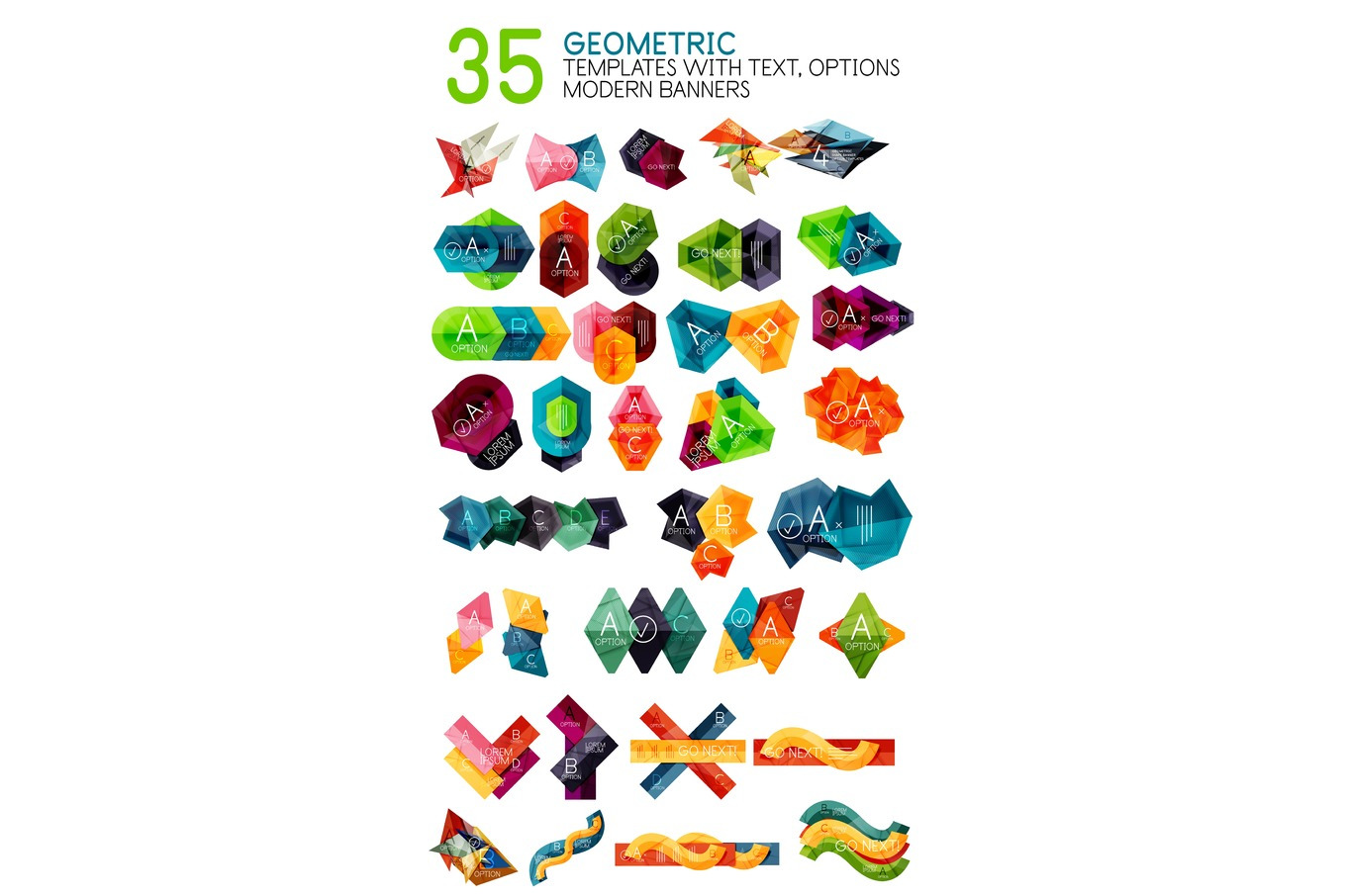 Collection of vector geometric web design interfaces with sample text ...