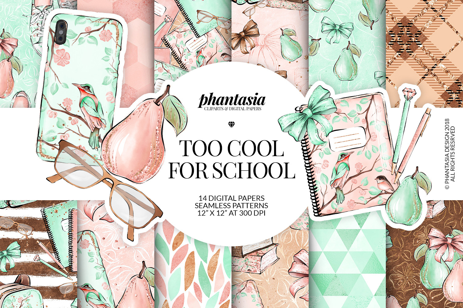 Back To School Digital Papers, a Pattern Graphic by Phantasia Design ...