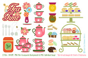 Tea Time Digital Clipart, an Illustration by Cozy Cat Design