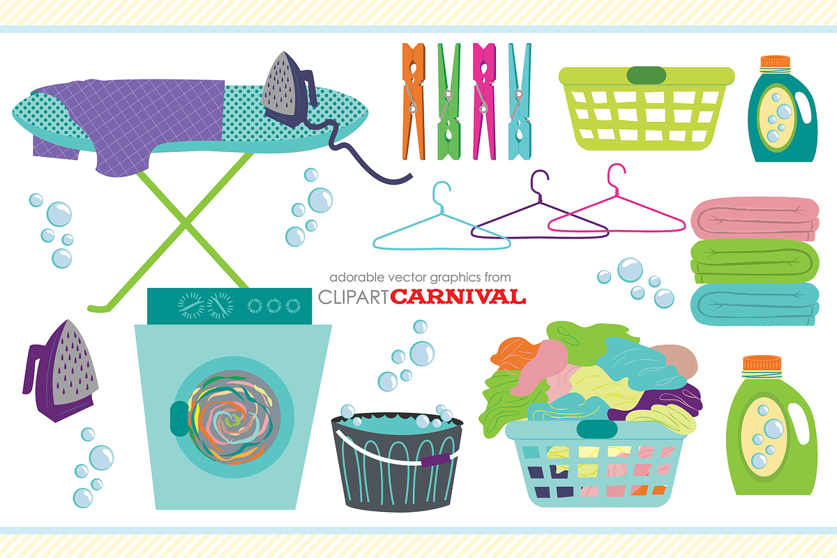 Cute Laundry icons household chores, an Illustration by ClipArtCarnival