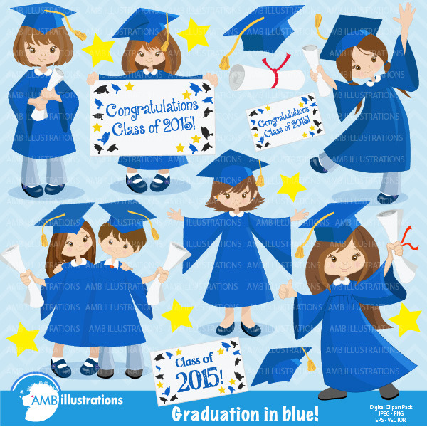 Graduation in blue clipart AMB-864, an Education Illustration by ...