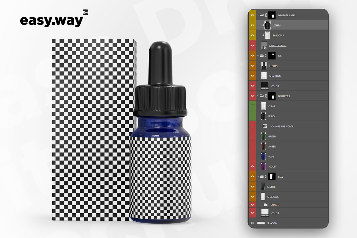 PACK Droppers with a Box Mockup, a Packaging Mockup by easy.way