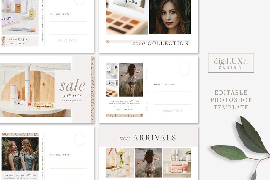 Feminine Postcard Set, a Card Template by Digiluxe