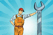 Mechanic with a wrench | Object Illustrations ~ Creative Market