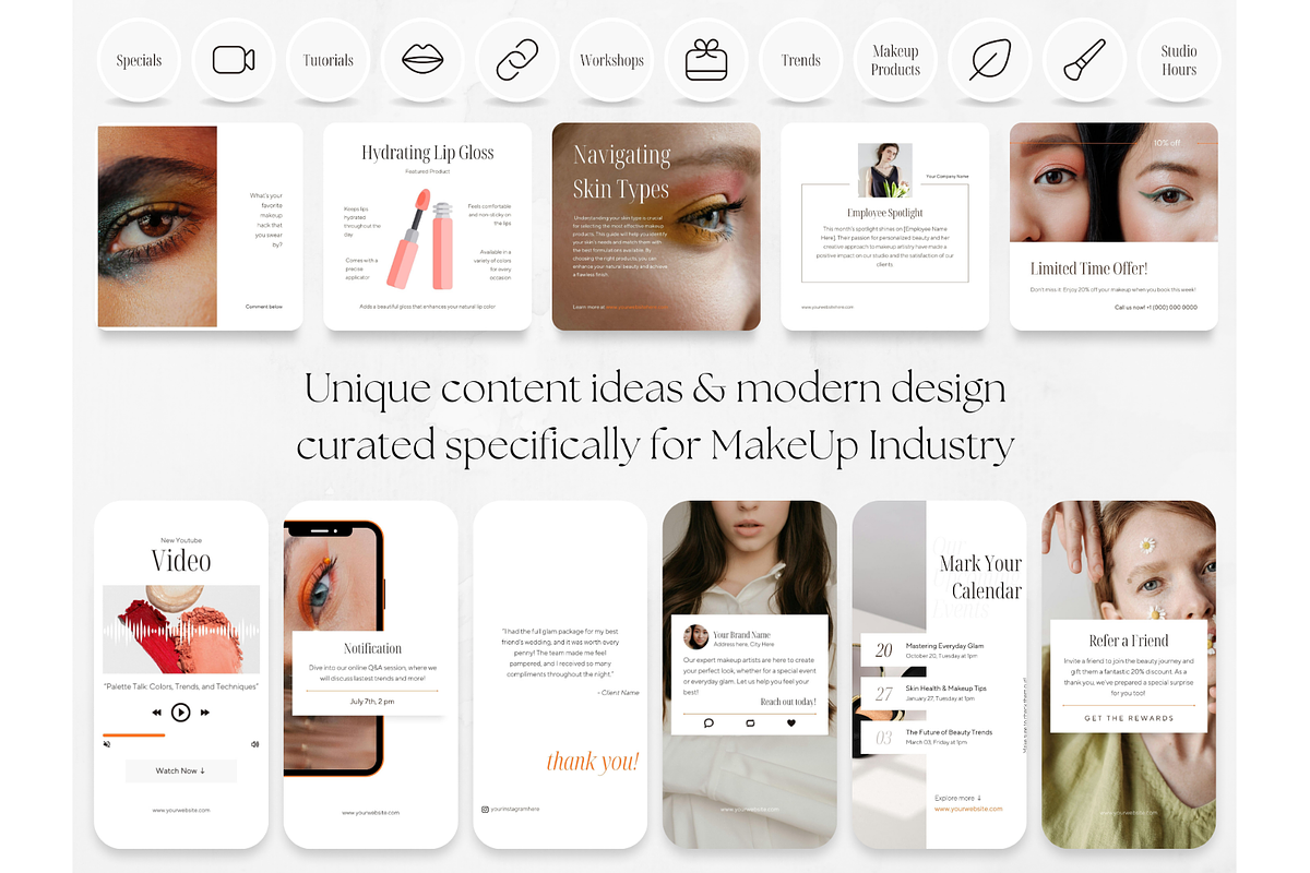 300 Beige MakeUp Social Media BUNDLE, a Social Media Template by PatternLab. | Creative Market