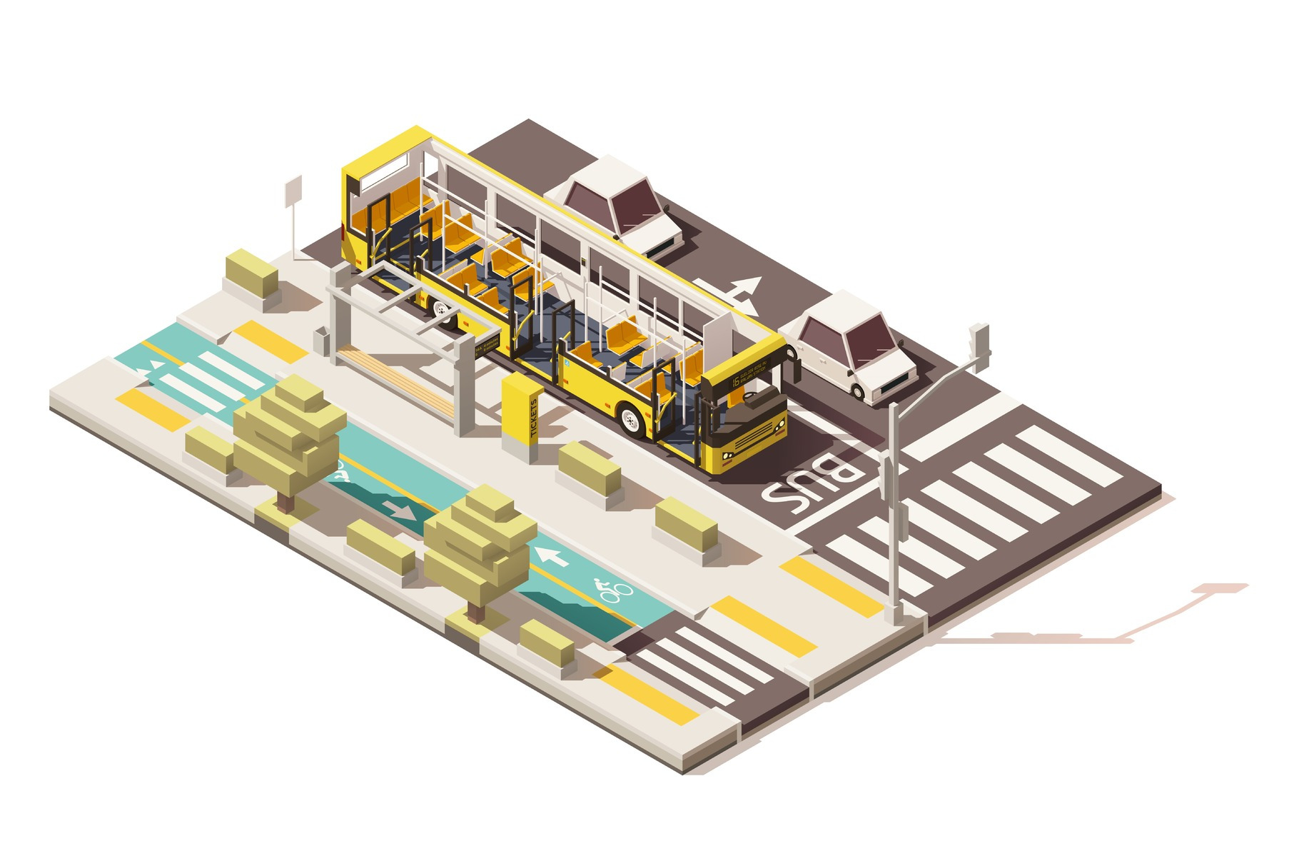Vector isometric low poly bus on the bus lane, a Transportation ...