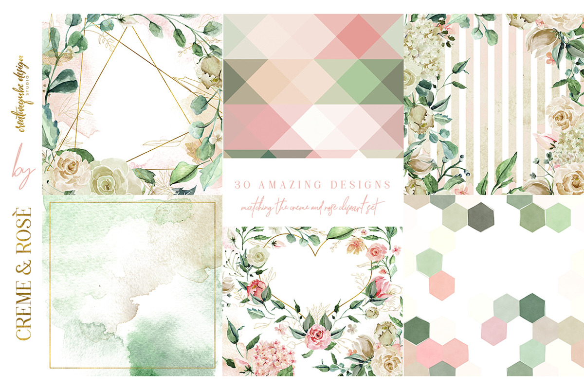 Creme and Rose Digital Papers, a Pattern Graphic by Creativeqube Design