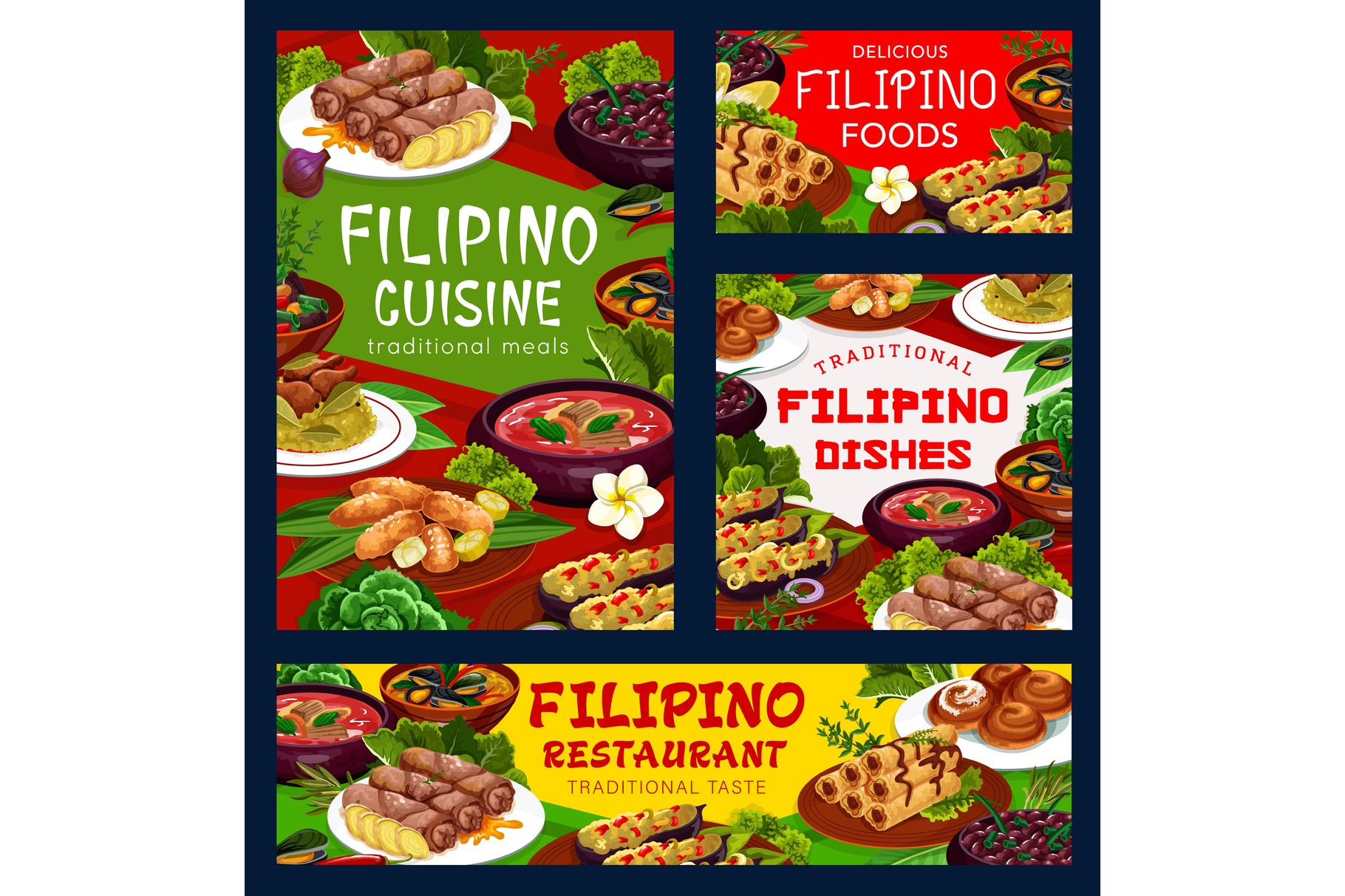 Filipino cuisine asian food vector, a Food Illustration by Vector Tradition
