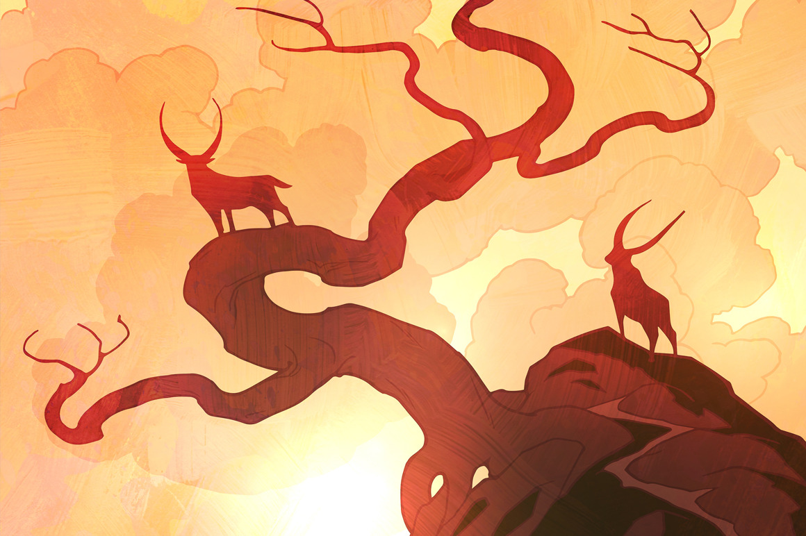 Goat tree, an Animal Illustration by Alyks | Creative Market