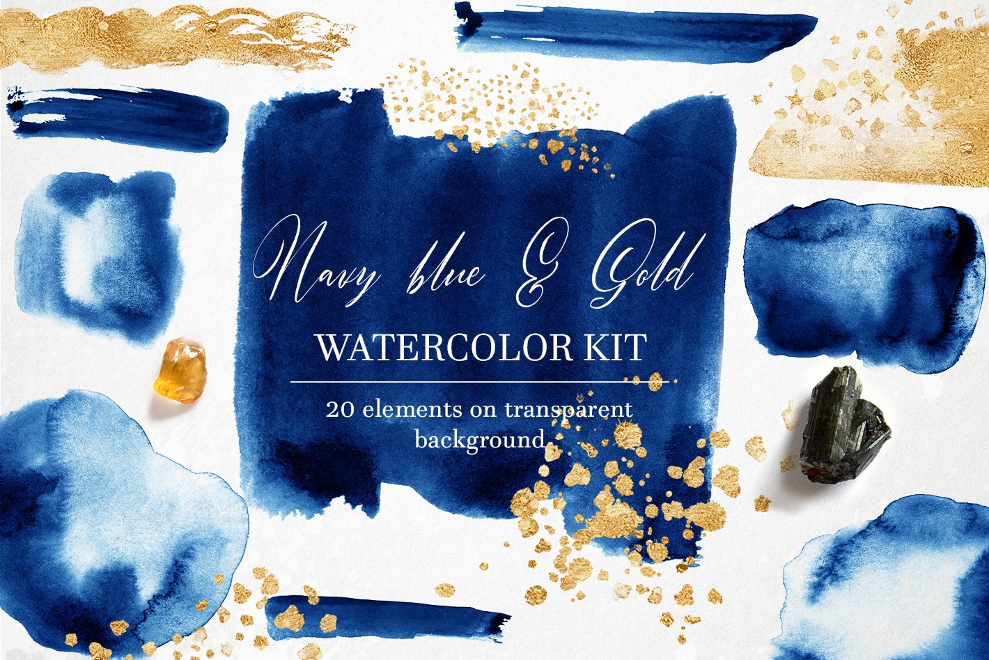 Navy and gold watercolor kit, an Object Graphic by PixelJungle