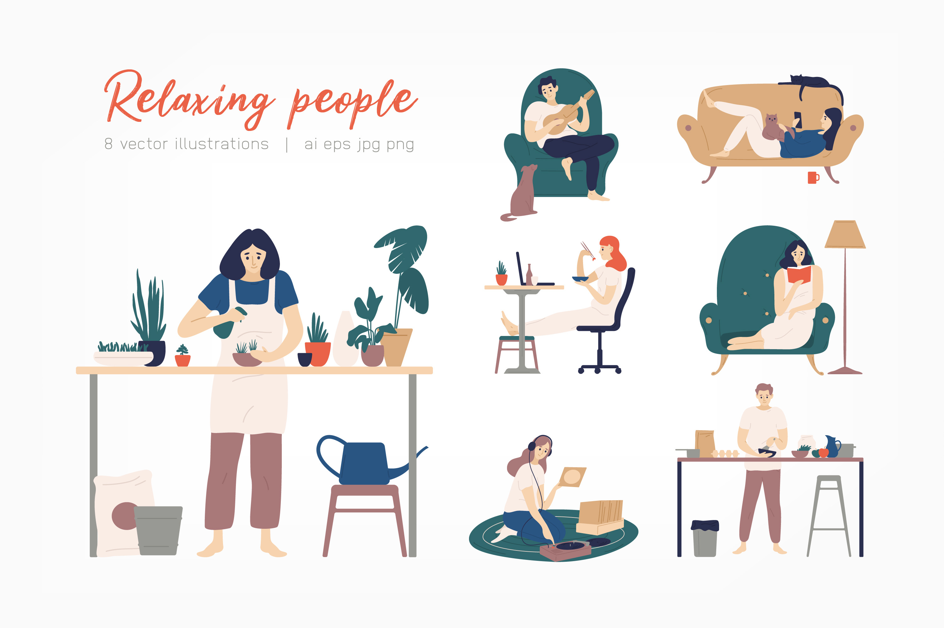 People relaxing at home, a Person Illustration by Good Studio