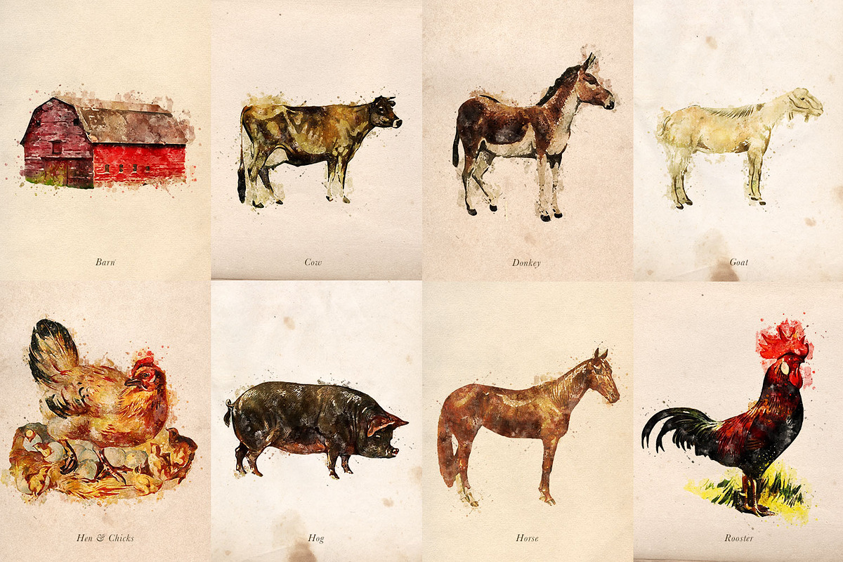 Farm Friends Watercolor Graphics, an Animal Illustration by Eclectic ...