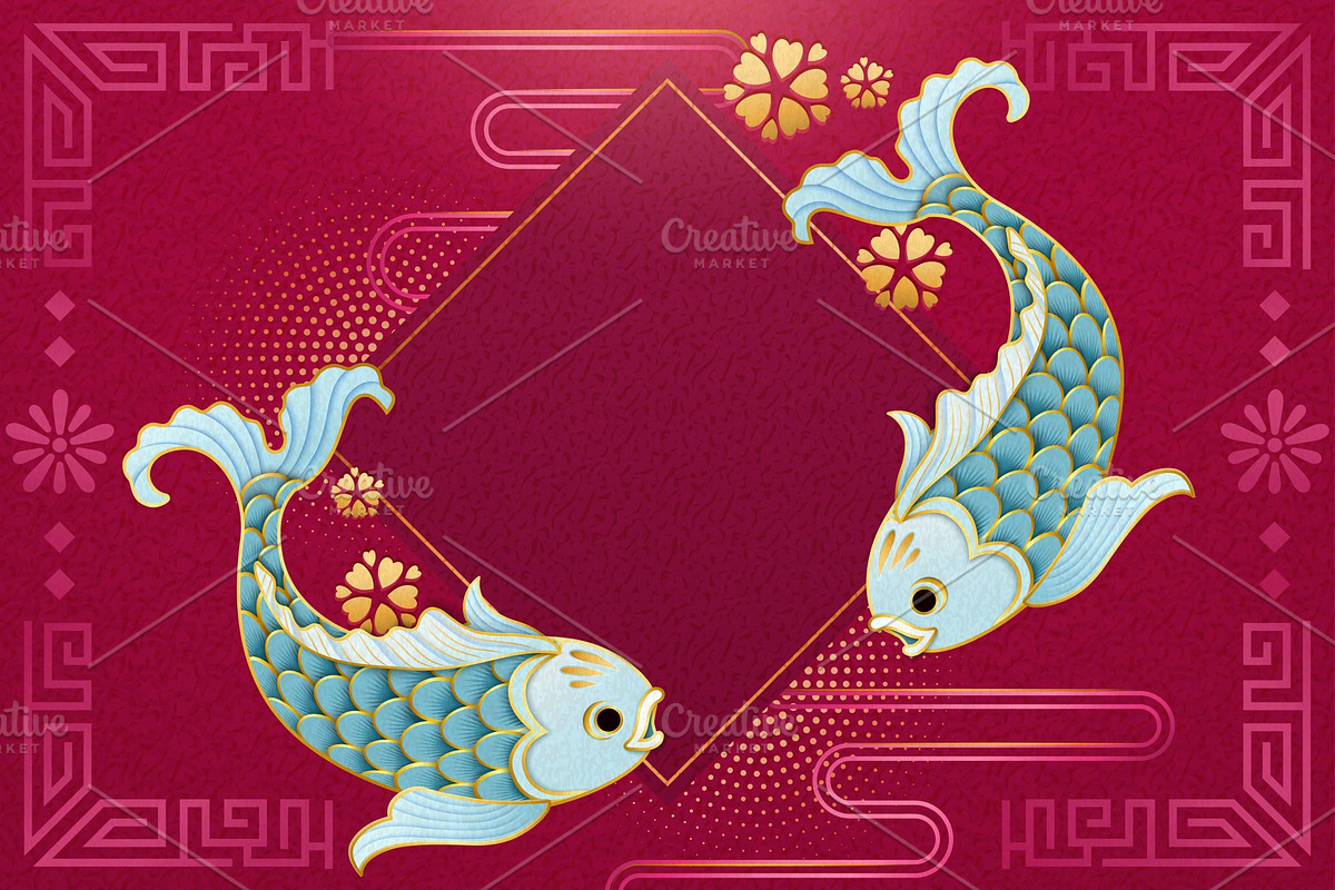 Chinese new year fish background, an Illustration by TotallypicRF ...
