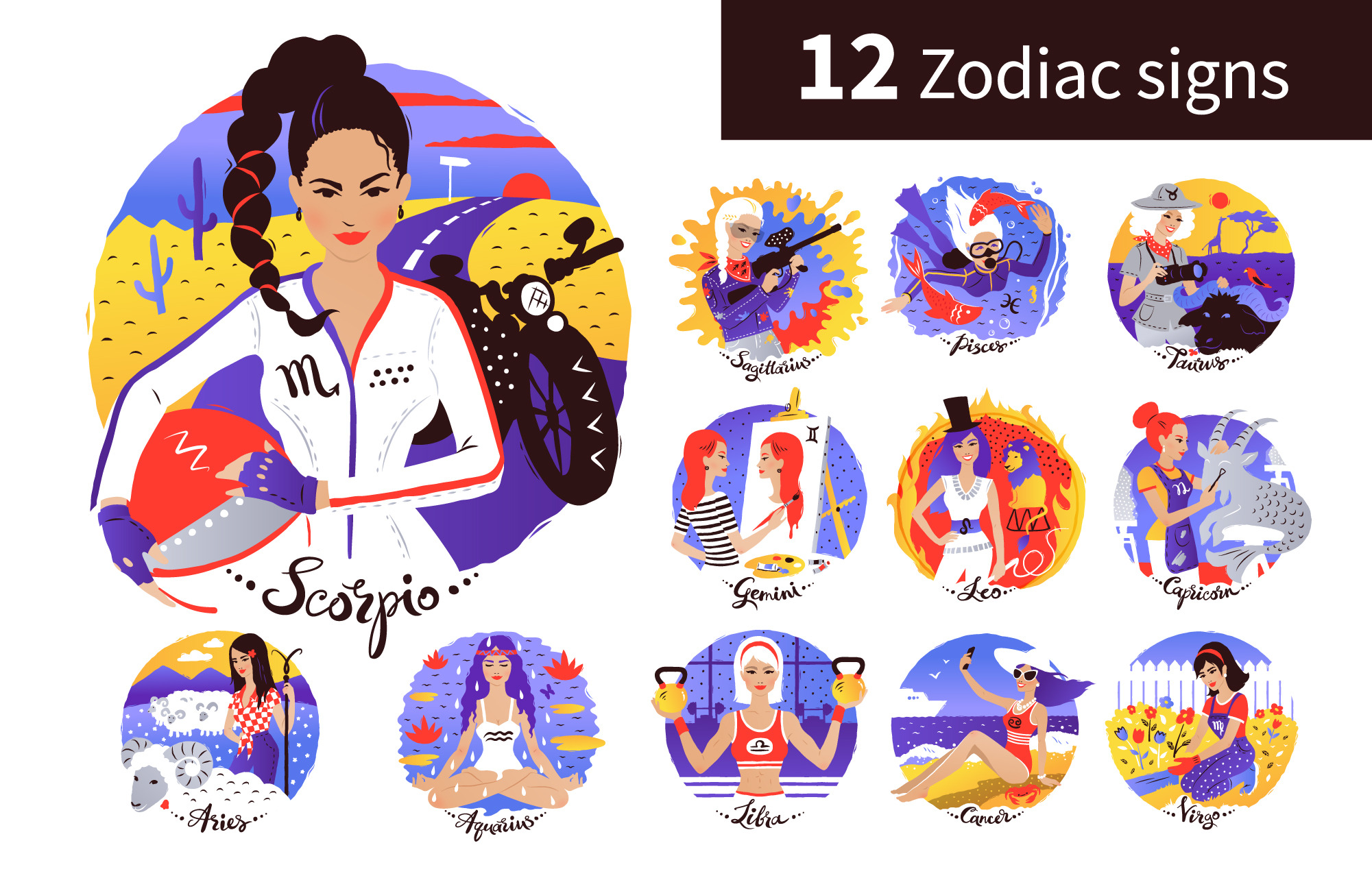Zodiac Signs illustrations, a Person Illustration by Sonya Illustrations