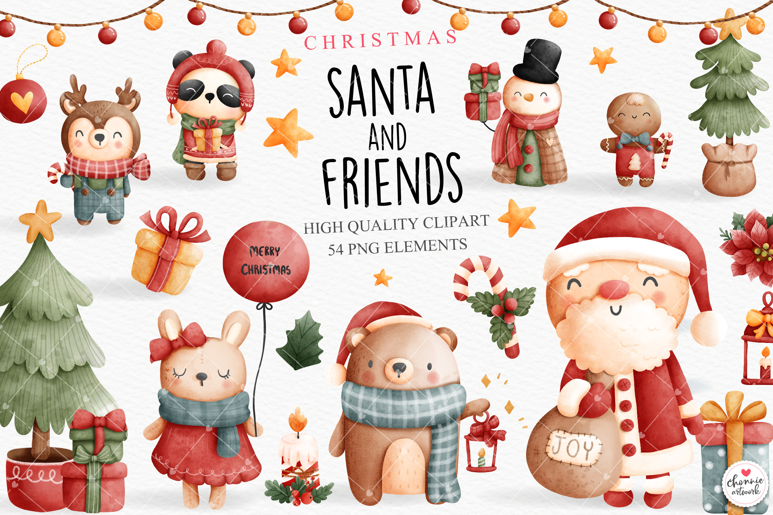 Christmas Santa and friends Clipart, an Animal Illustration by ...
