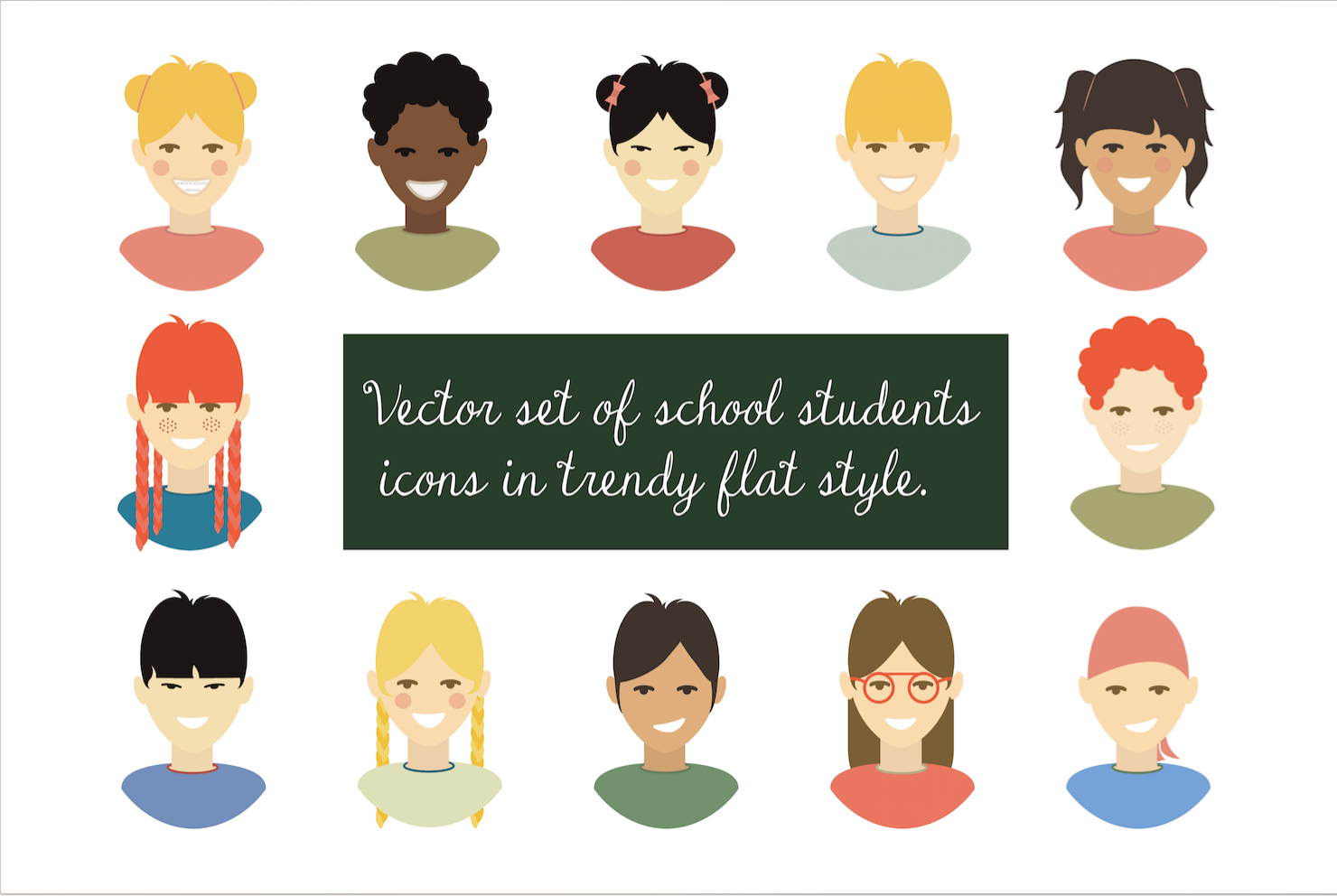 Vector set of school students icons, an Icon by Feralchildrenlab