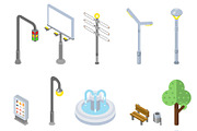 Isometric city street icons, an Icon by Microvector