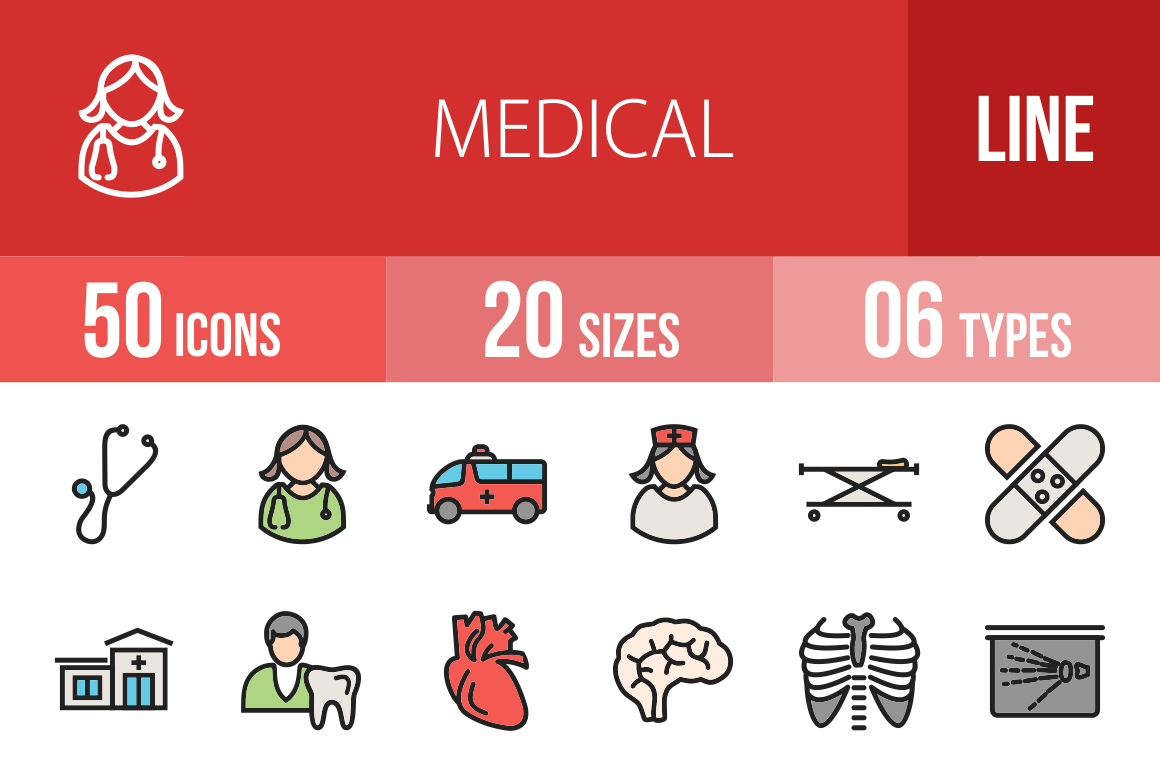 50 Medical Line Filled Icons, an Outline Icon by IconBunny