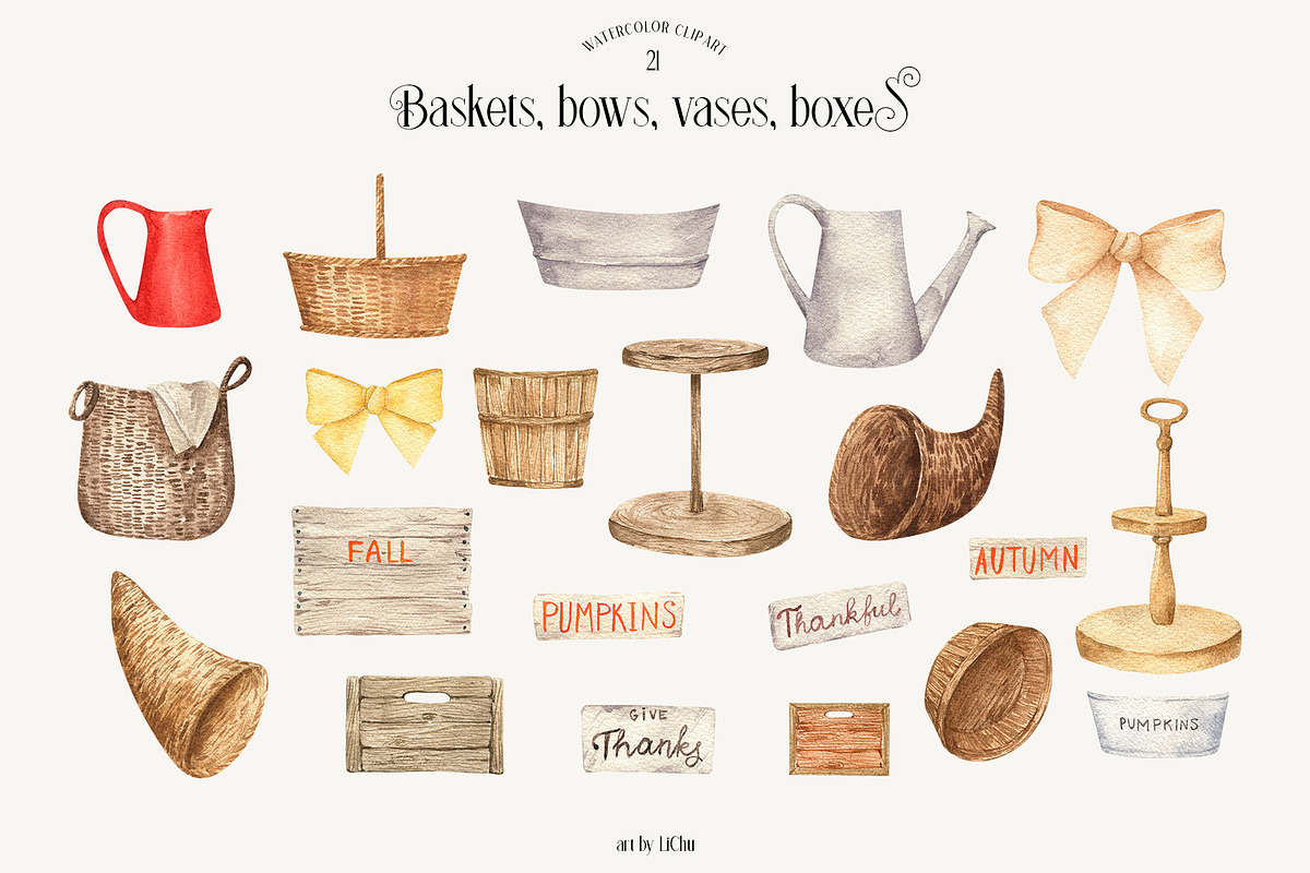 Fall Thanksgiving Clipart, a Seasonal Illustration by LiChu Art