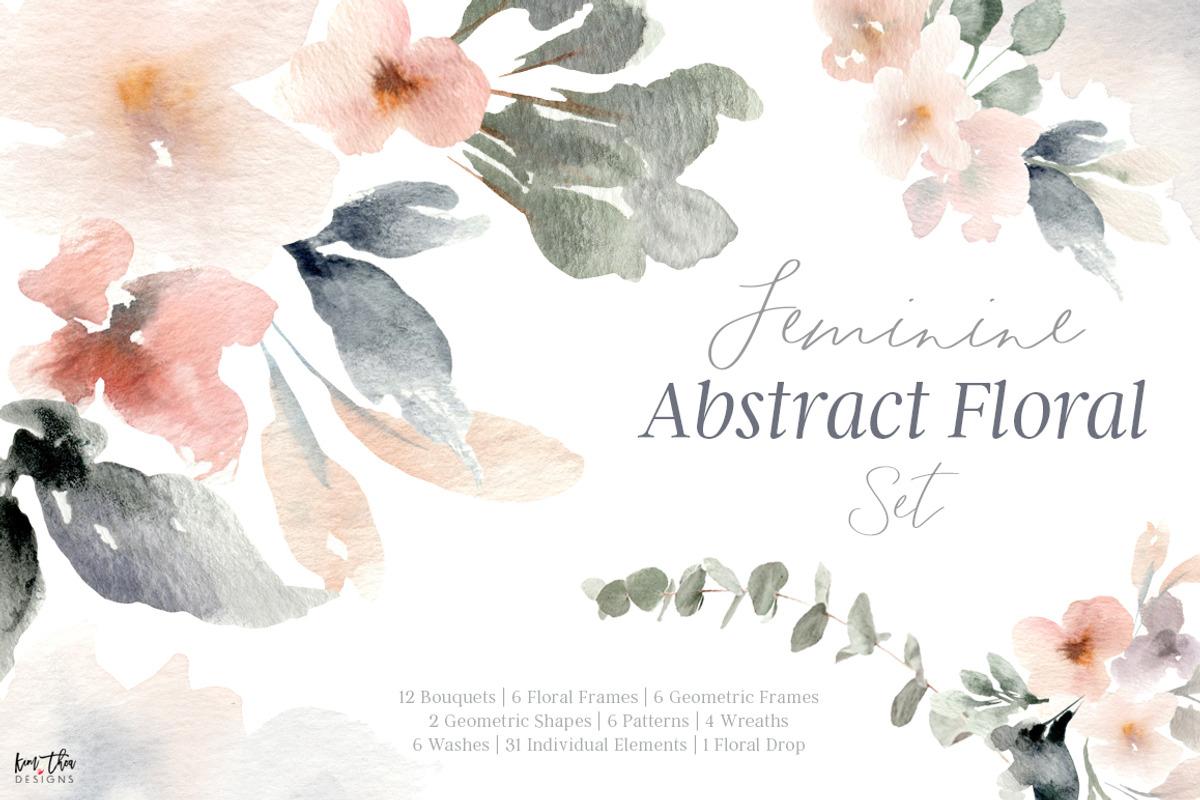 Feminine Abstract Floral Set, an Illustration by Kim Thoa Designs
