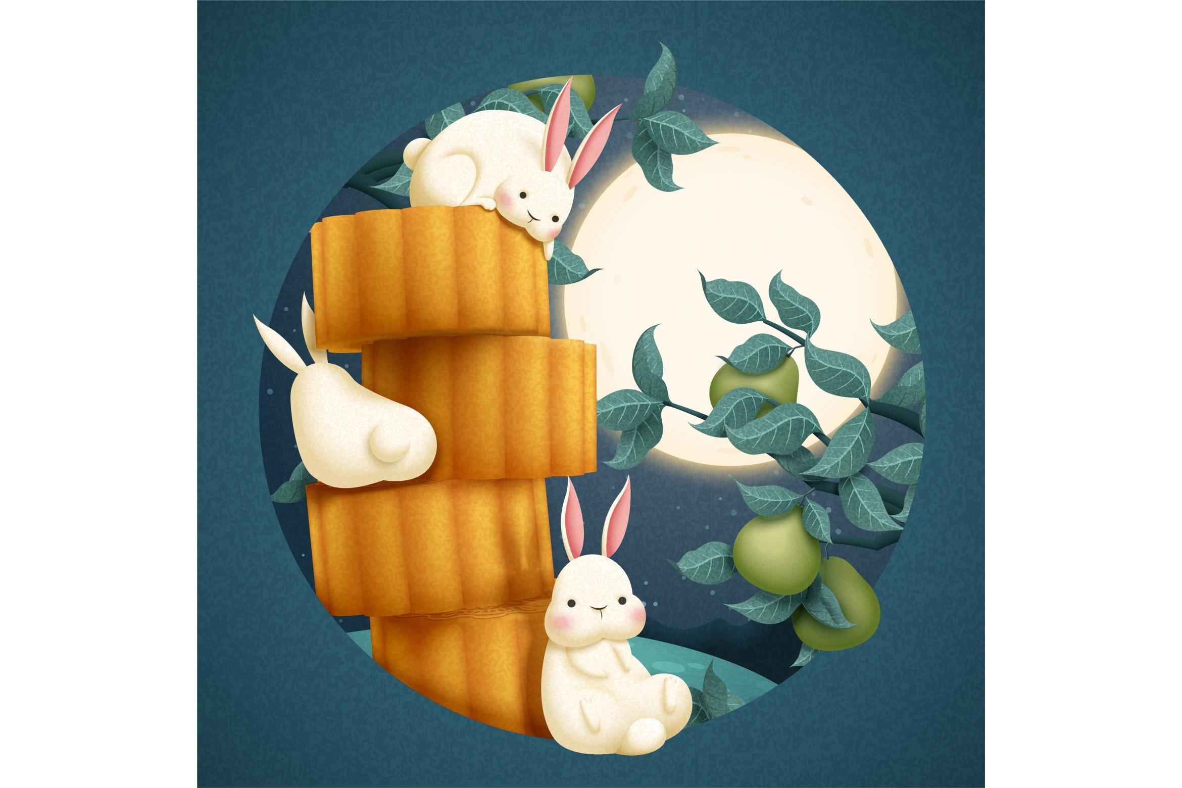 Mid autumn mooncake and rabbit, an Illustration by TotallypicRF