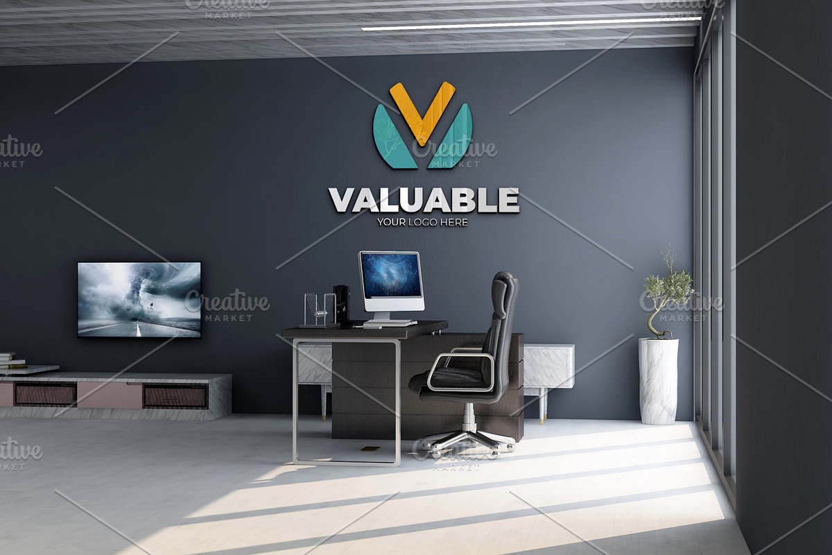 Gray Office Set Wall Logo Mockup | Creative Market