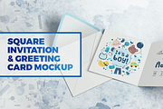Square Invitation & Greeting Mockup, a Print Template by coloformia