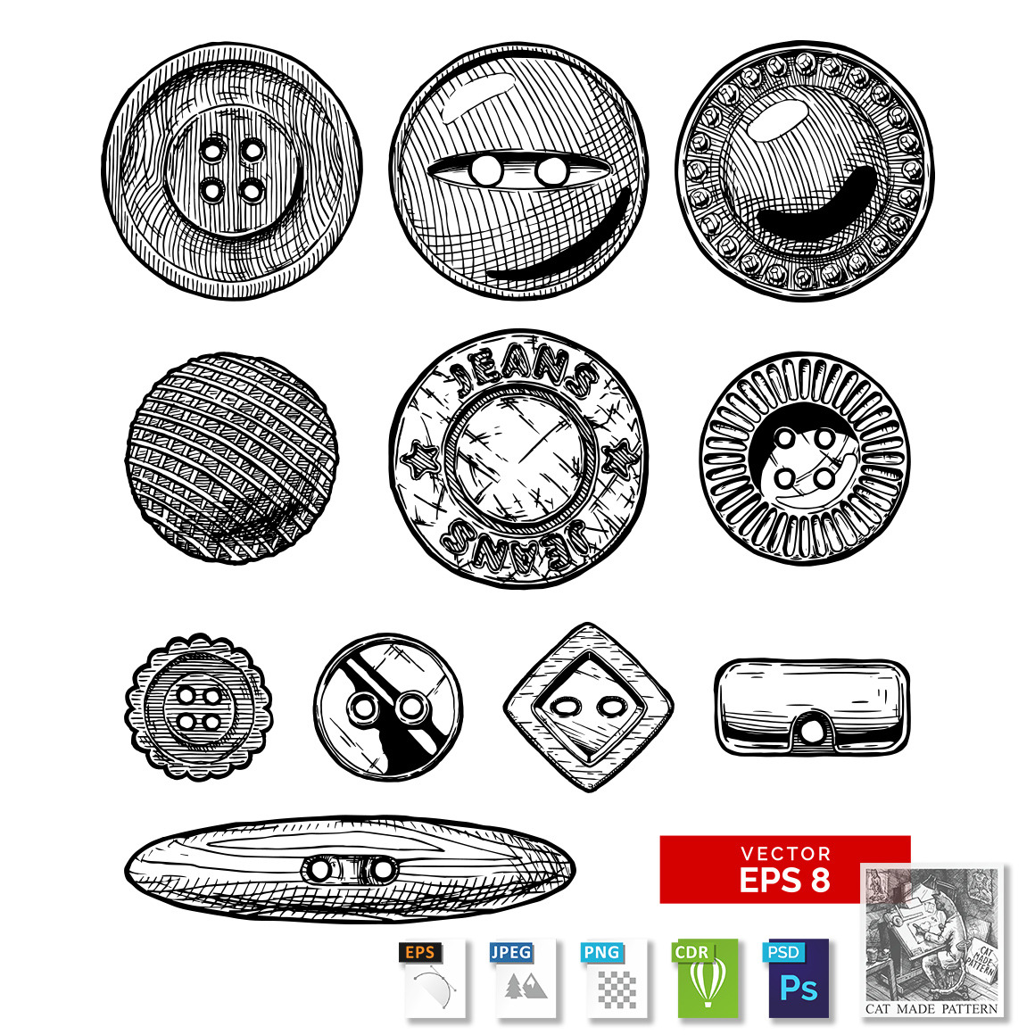 Set of button clothes, an Object Illustration by CatMadePattern
