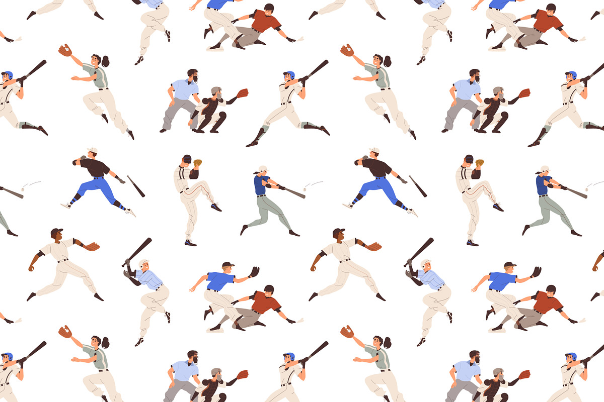 Baseball players seamless patterns, a Pattern Graphic by Good Studio