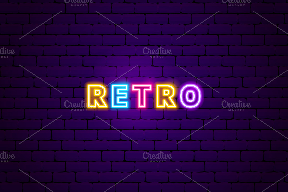 Retro Neon Vector Icons Set