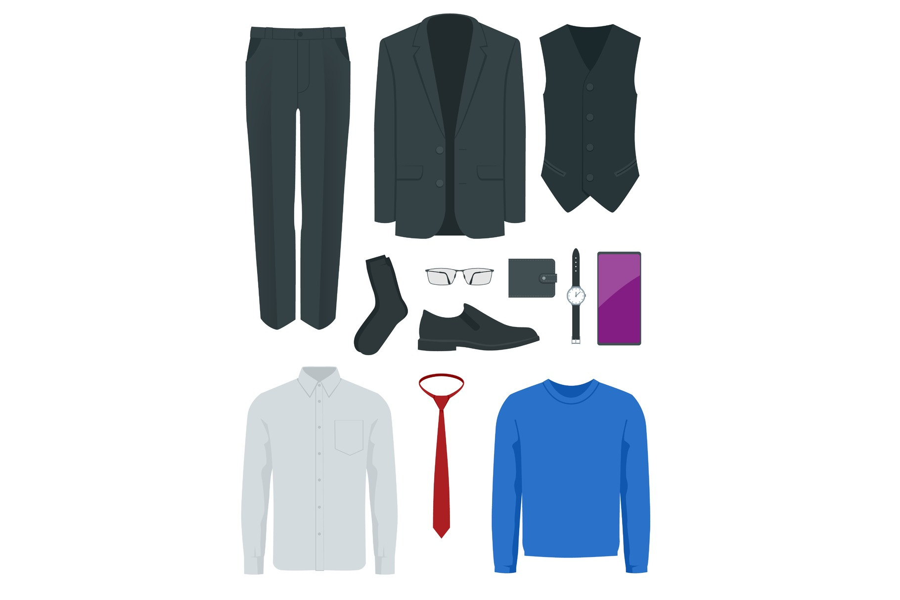 Flat set of classic mens clothes and, an Object Illustration by Golden ...