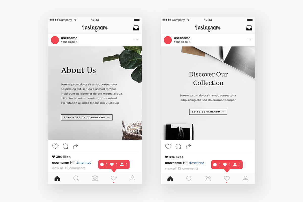 15 Minimalistic Instagram Posts, a Social Media Template by Marie Smth