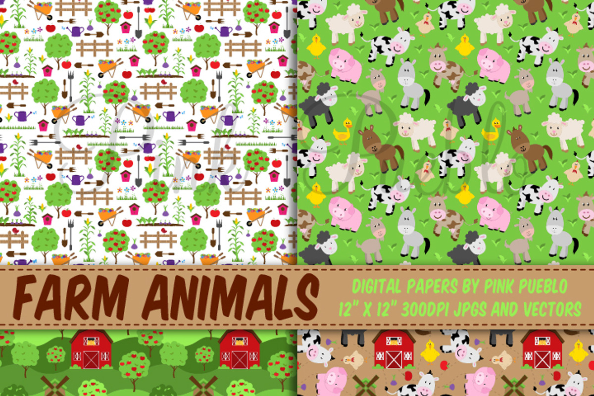 Farm Animal Papers & Backgrounds, a Pattern Graphic by PinkPueblo