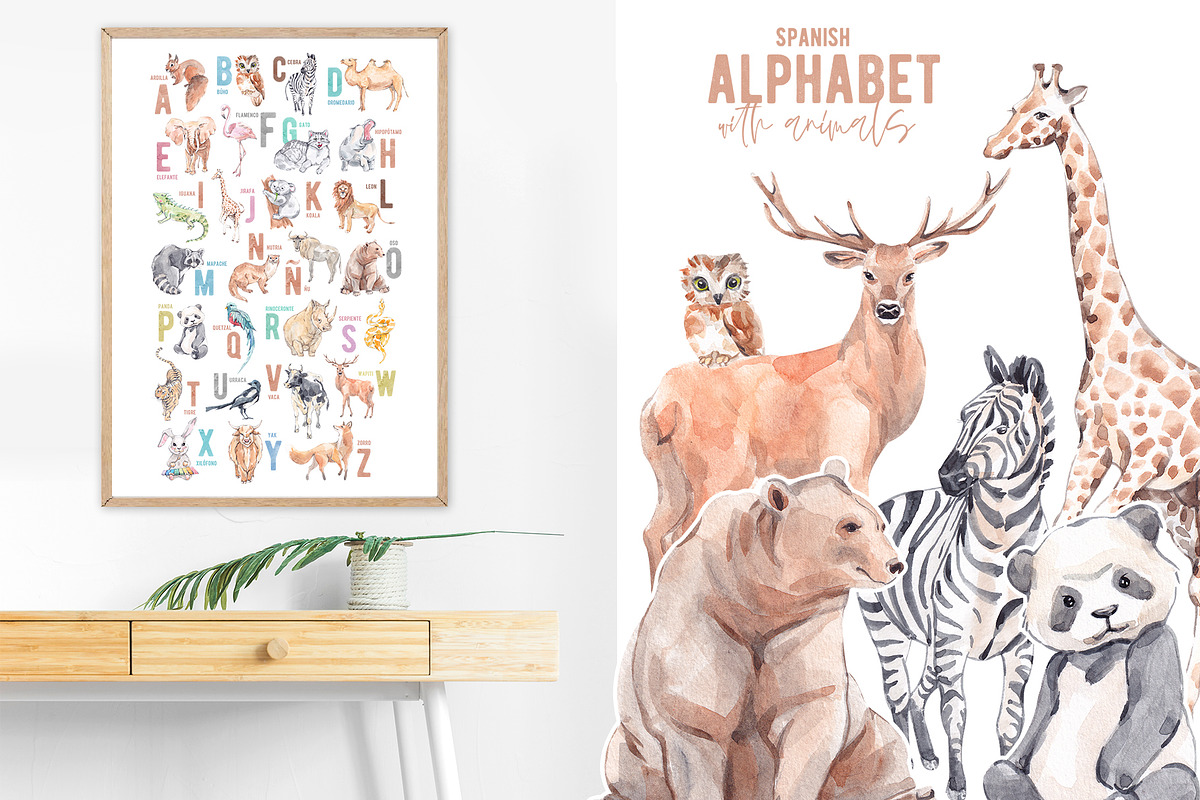 Spanish alphabet with Animals, an Animal Illustration by VerAna