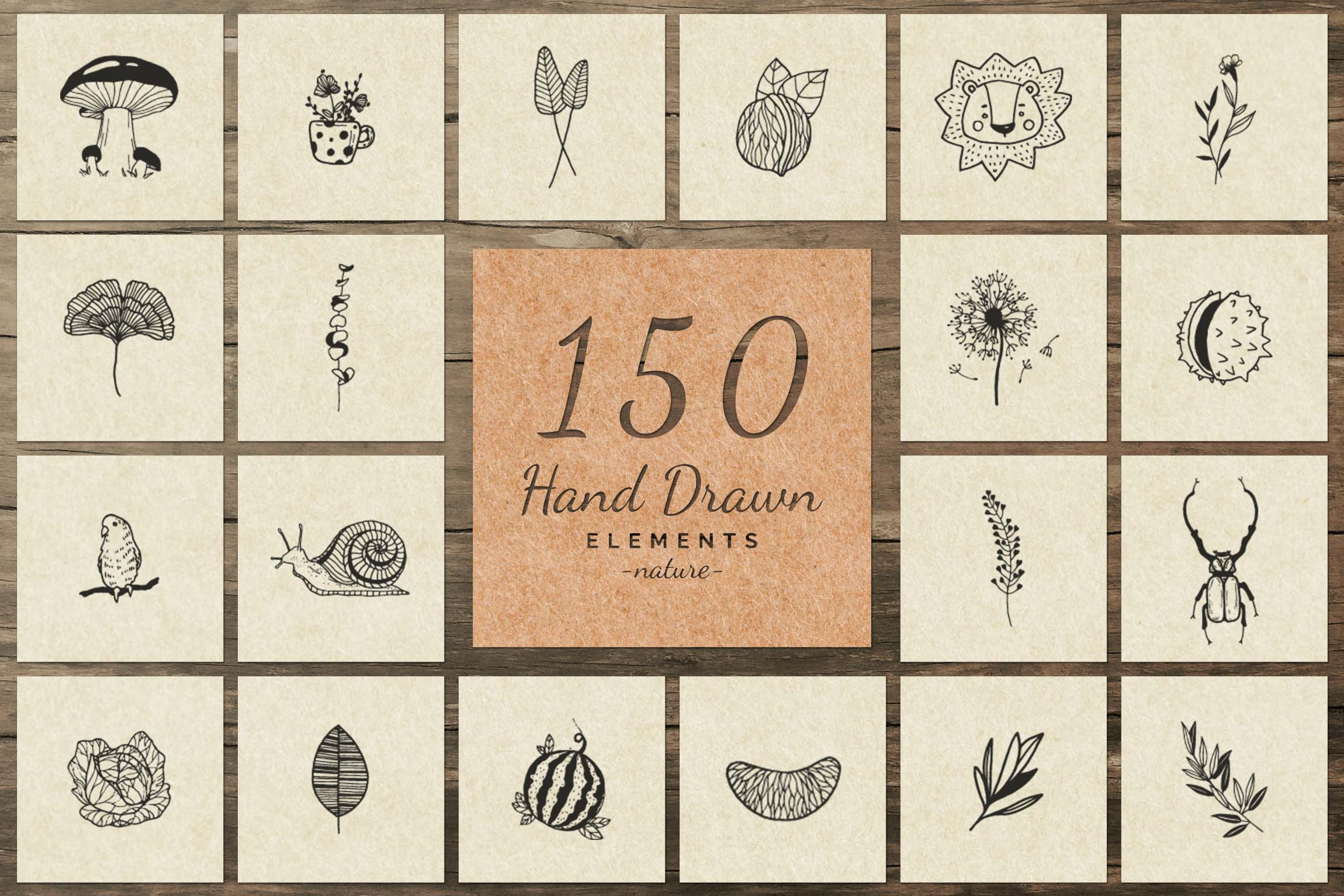 150 Hand Drawn Elements -Nature III-, an Animal Illustration by Michael ...