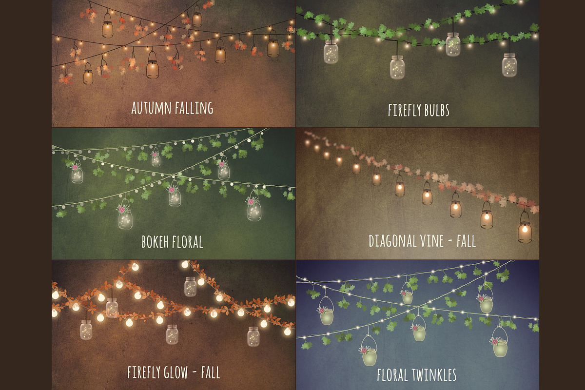 Mason jar lights + vines overlays, a Texture Illustration by Paper Farms
