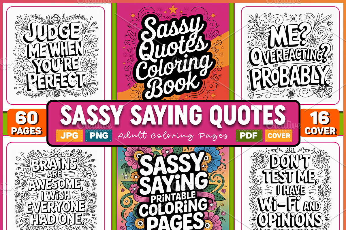 60 Sassy Saying Coloring Pages, an Education Illustration by Ink Gallery