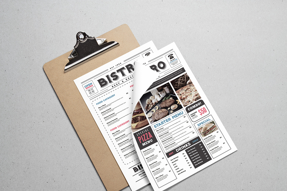 Newspaper Style Food Menu, a Poster Template by Guuver