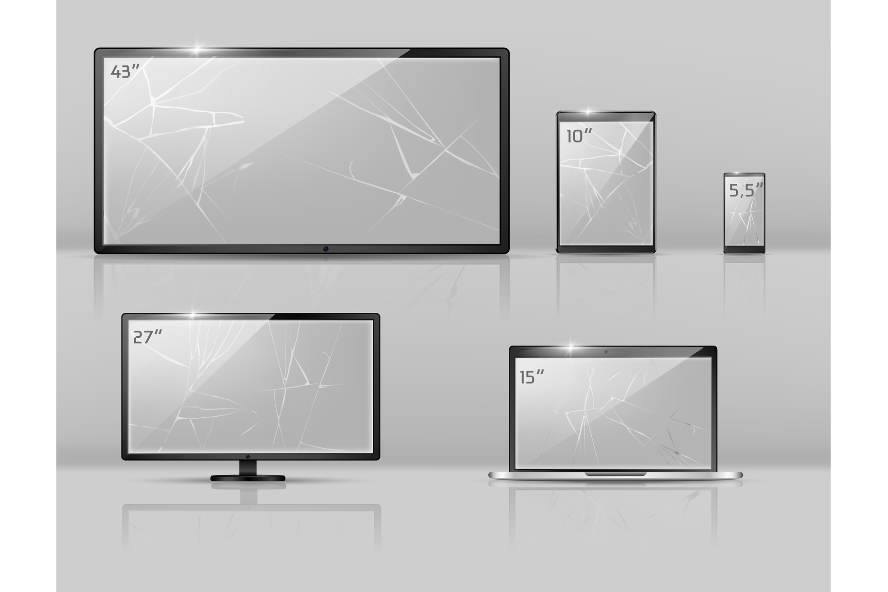 Vector different broken screens -, an Object Illustration by BCP.group ...