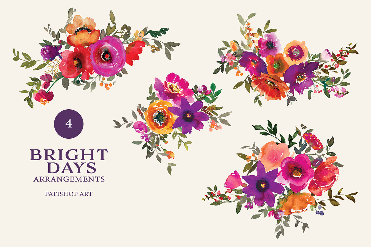 Watercolor Flowers Clipart Set, a Decorative Illustration by Patishop Art