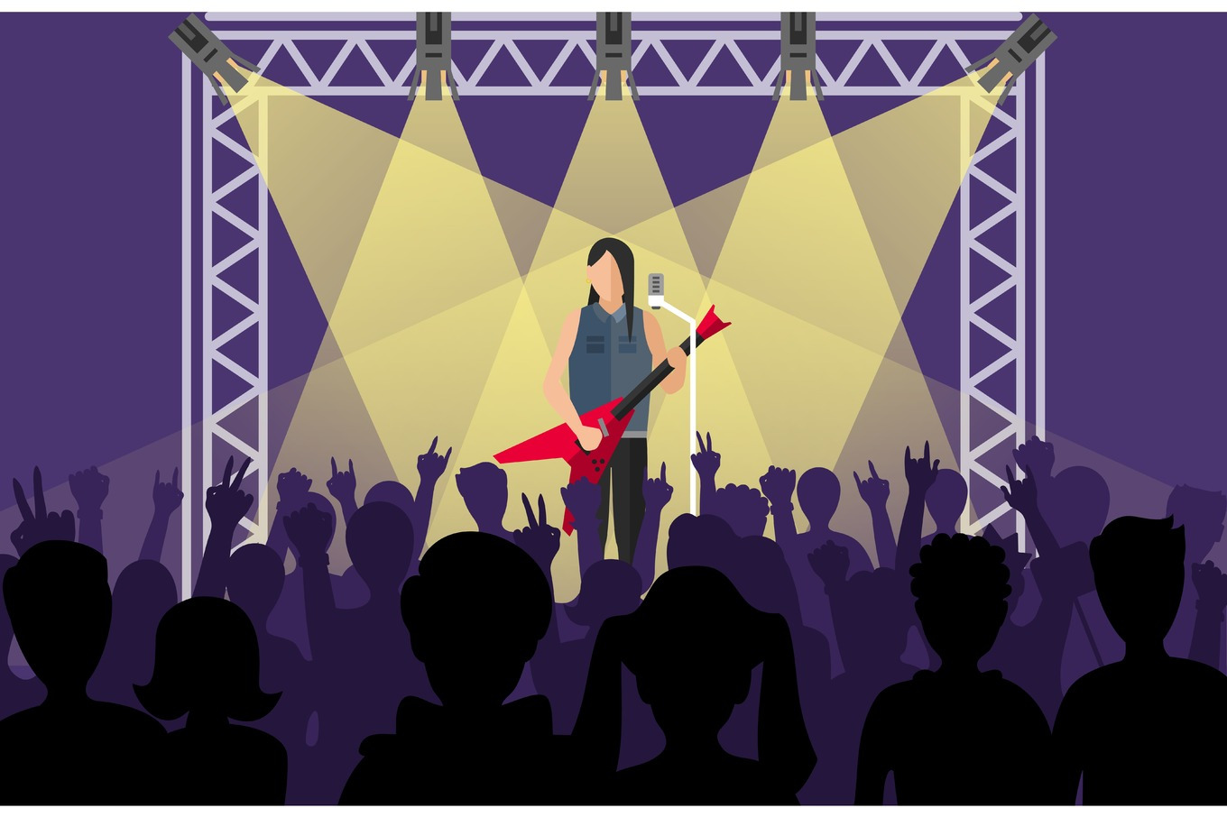 Concert pop group artists on scene music stage night and young rock ...